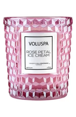 Voluspa Roses Classic Textured Glass Candle - Rose Petal Ice Cream