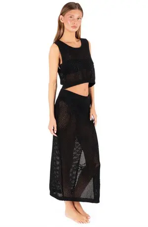Hurley Embroidered Open Knit Midi Skirt - Black