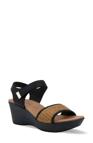Naot Summer Wedge Sandals - Black/raffia