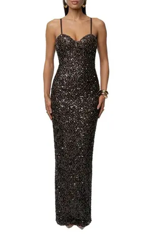 JLUXLABEL Sequin Embellished Gown - Brown