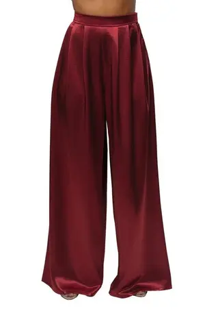 JLUXLABEL Pleated Wide-leg Satin Trousers - Red