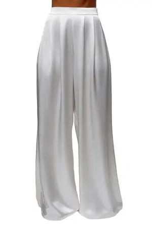 JLUXLABEL Pleated Wide-leg Satin Trousers - White