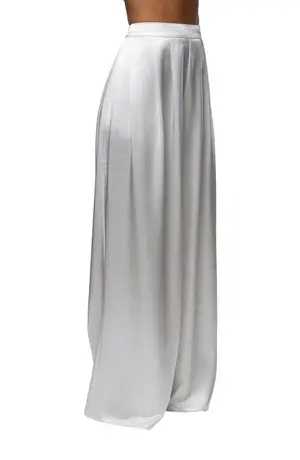 JLUXLABEL Pleated Wide-leg Satin Trousers - White