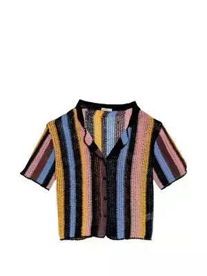 Agua Bendita Axel Stripe Crochet Shirt - Black