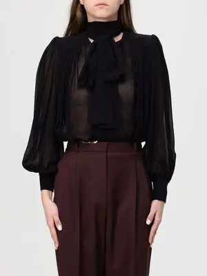 Elisabetta Franchi Silk Bodysuit Blouse With Pussybow Collar - Black