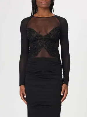 Elisabetta Franchi Stretch Viscose Bodysuit Top With Sequined Embellishments