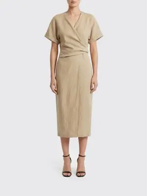 Brunello Cucinelli Linen Blend Midi Wrap Dress - Beige