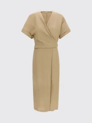 Brunello Cucinelli Linen Blend Midi Wrap Dress - Beige