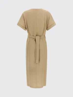 Brunello Cucinelli Linen Blend Midi Wrap Dress - Beige