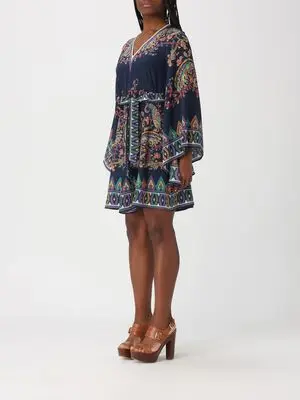 Etro Paisley Print Silk Twill Mini Dress - Blue