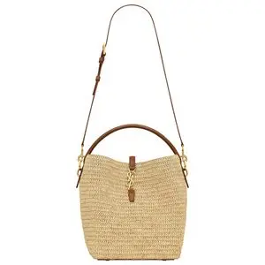 Saint Laurent Le 37 In Woven Raffia - Tan