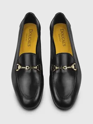 DOUCAL'S Leather Loafers With Horsebit Detail - Black