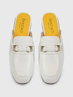 DOUCAL'S Leather Mules With Horsebit Detail - White