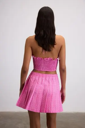 JE TE VEUX Gingham Pleated Mini Skirt
