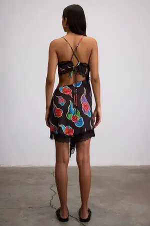 JE TE VEUX Sora Cloud Print Mini Dress With Lace Trim