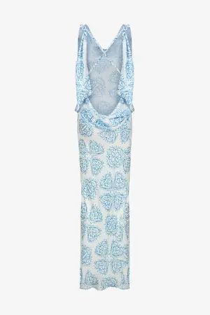 JE TE VEUX Bleu Ceramic Print Maxi Dress