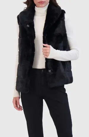 LYLA GRANT Faux Fur Mink Vest - Black