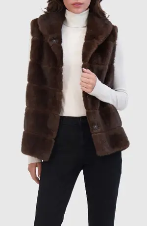 LYLA GRANT Faux Fur Mink Vest - Brown
