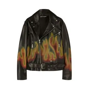 Palm Angels Burning Leather Biker Jacket