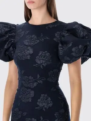 ROTATE BY BIRGER CHRISTENSEN Jacquard Puff Sleeve Midi Dress - Blue