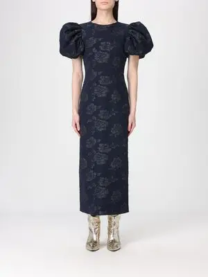 ROTATE BY BIRGER CHRISTENSEN Jacquard Puff Sleeve Midi Dress - Blue