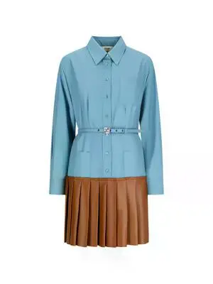 Fendi Pleated Poplin Mini Shirt Dress - Blue