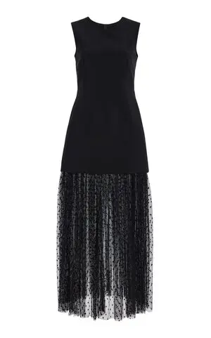 Alexis Simonete Tulle-detailed Satin Midi Dress - Black