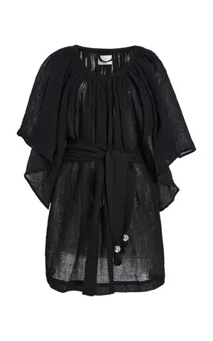 Lisa Marie Fernandez Angel-sleeve Linen-blend Gauze Mini Dress - Black