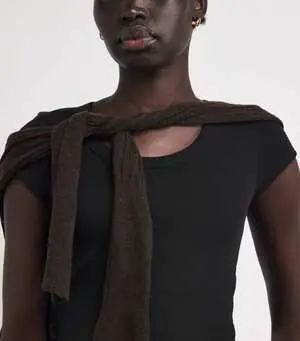 JOSEPH Stretch-cotton Ribbed Top - Black