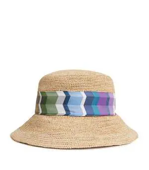 Missoni Straw Hat With Zigzag Scarf - Beige