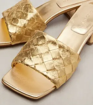 Bottega Veneta Parco Intrecciato Metallic Leather Mules