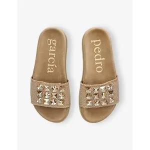 PEDRO GARCIA Dolomita Crystal-embellished Linen Slides - Beige