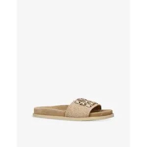 PEDRO GARCIA Dolomita Crystal-embellished Linen Slides - Beige