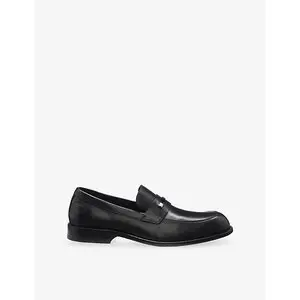 BOSS Branded Metal Trim Leather Loafers - Black