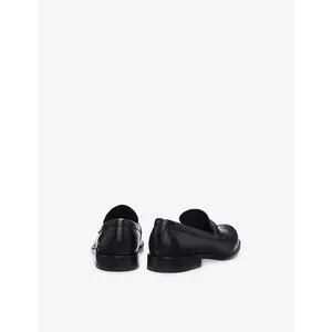 BOSS Branded Metal Trim Leather Loafers - Black