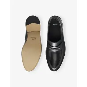 BOSS Branded Metal Trim Leather Loafers - Black