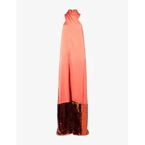 DIMA AYAD Woven Halterneck Maxi Dress With Sequin Hem