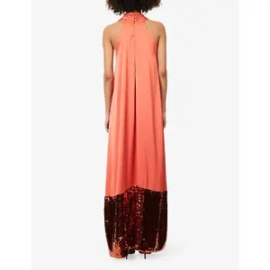 DIMA AYAD Woven Halterneck Maxi Dress With Sequin Hem