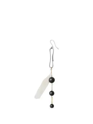 LEMAIRE Feather And Onyx Single Drop Earring - Silver