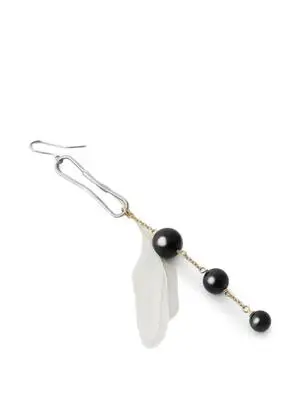 LEMAIRE Feather And Onyx Single Drop Earring - Silver