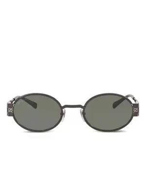 Gucci Gg-pattern Oval-frame Sunglasses - Grey