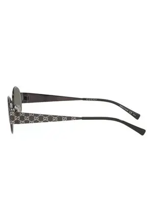 Gucci Gg-pattern Oval-frame Sunglasses - Grey