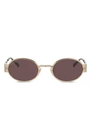 Gucci Gg-logo Oval-frame Sunglasses - Gold