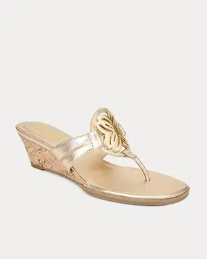 LILLY PULITZER Logo Medallion Wedge Sandals - Gold Metallic