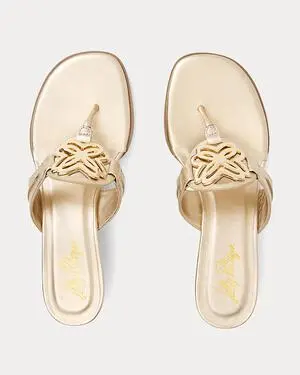 LILLY PULITZER Logo Medallion Wedge Sandals - Gold Metallic