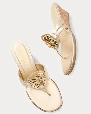 LILLY PULITZER Logo Medallion Wedge Sandals - Gold Metallic