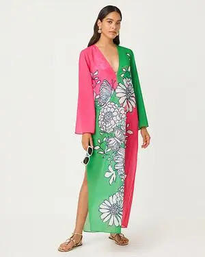 Lilly Pulitzer® Perry Long Sleeve Maxi Cover-up - Cherry Blossom Pink Follow The Sun Engineered Coverup