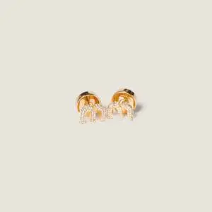 Miu Miu Metal Stud Earrings With Crystals