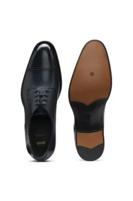 BOSS Brogue-detail Leather Derby Shoes - Dark Blue
