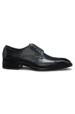 BOSS Brogue-detail Leather Derby Shoes - Dark Blue